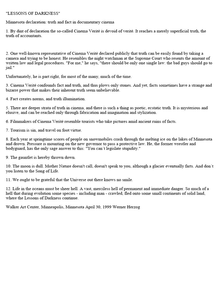 Minnesota Declaration Werner Herzog | PDF