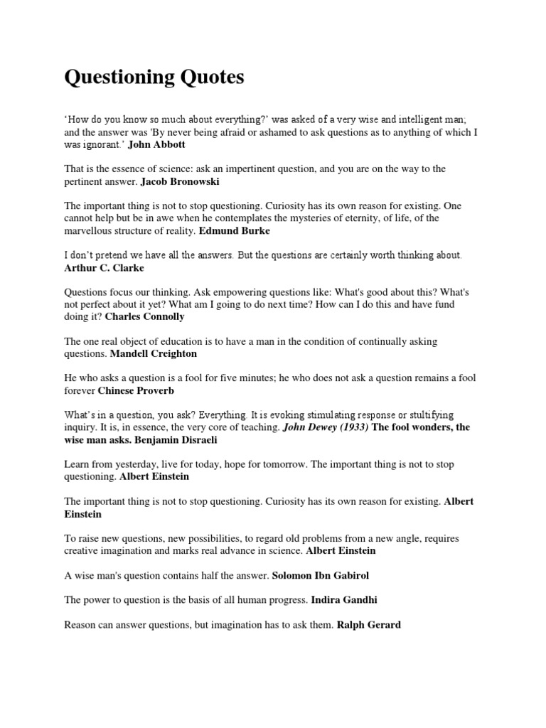 The Power of Questioning: A Compilation of Thoughts and Quotes on the ...