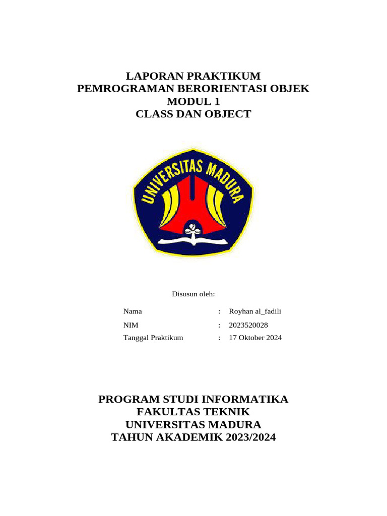 Royhan Al-Fadili2023520028 Laprak Pbo, Modul 1 | PDF
