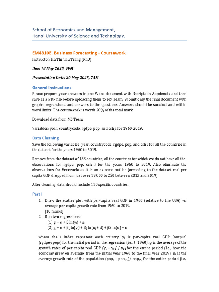 Assignment Regression 6.5.2025 | PDF | Economic Growth | Regression Analysis