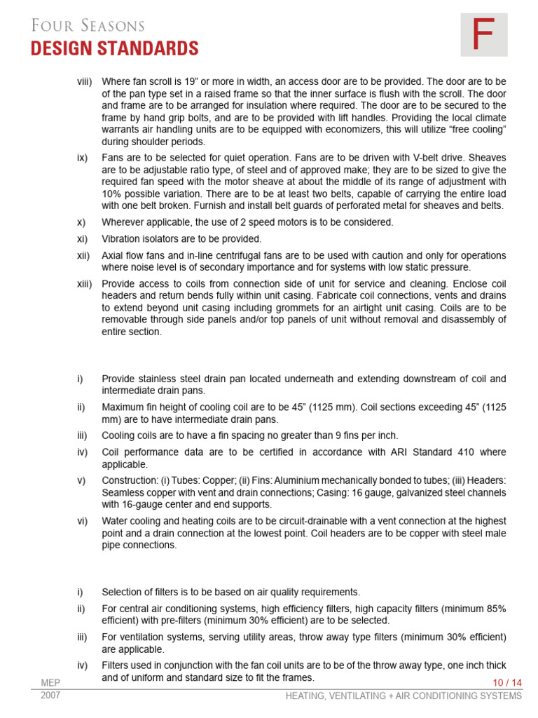 MEP Specialty Systems Design Standards ( FOUR SEASONS ) - 4 | PDF ...