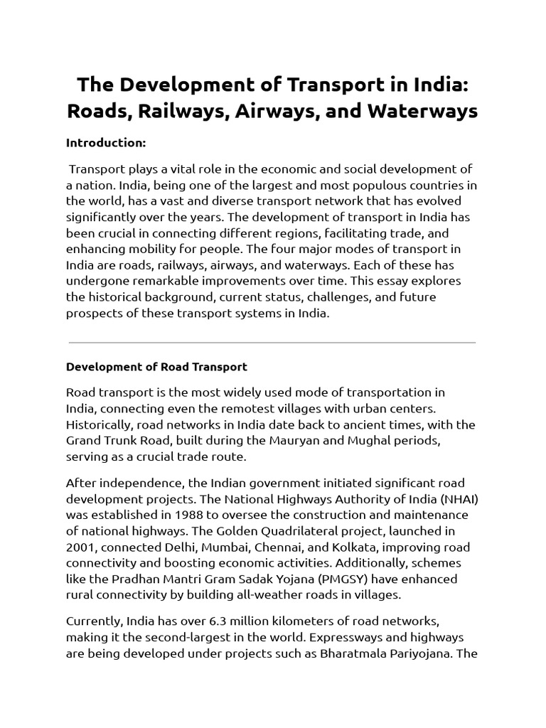 Transport Development in India Overview | PDF | Transport | Rail Transport