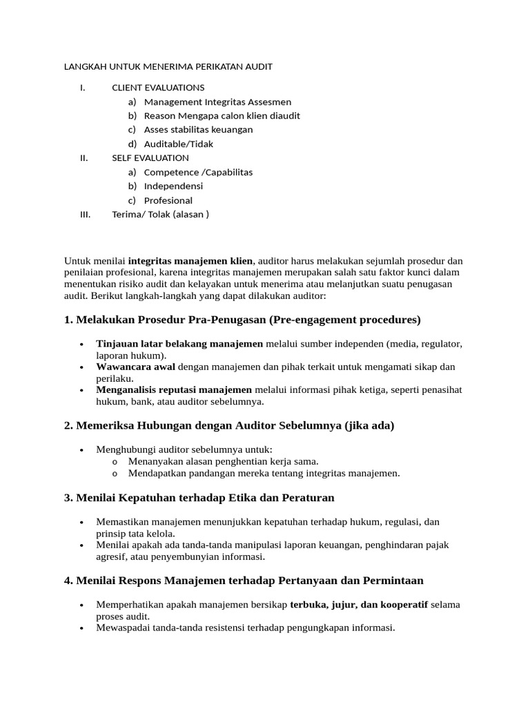 Langkah Untuk Menerima Perikatan Audit | PDF