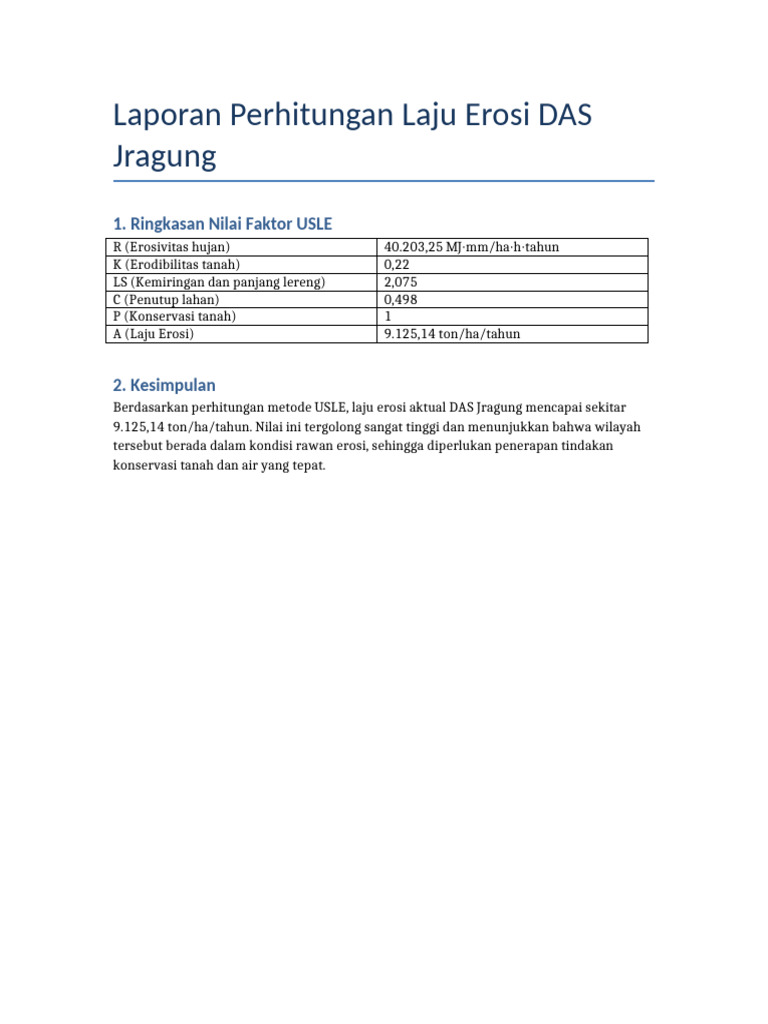 Laju Erosi Tinggi DAS Jragung: USLE | PDF