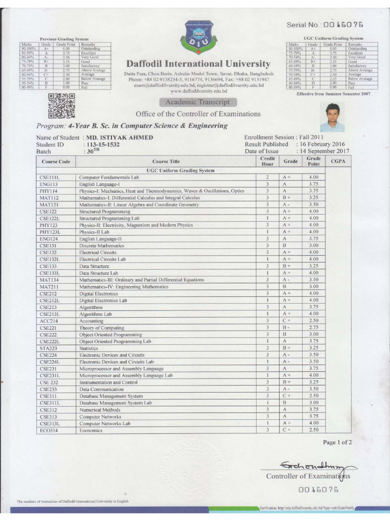Istiyak Ahmed Trancript-Compressed | PDF