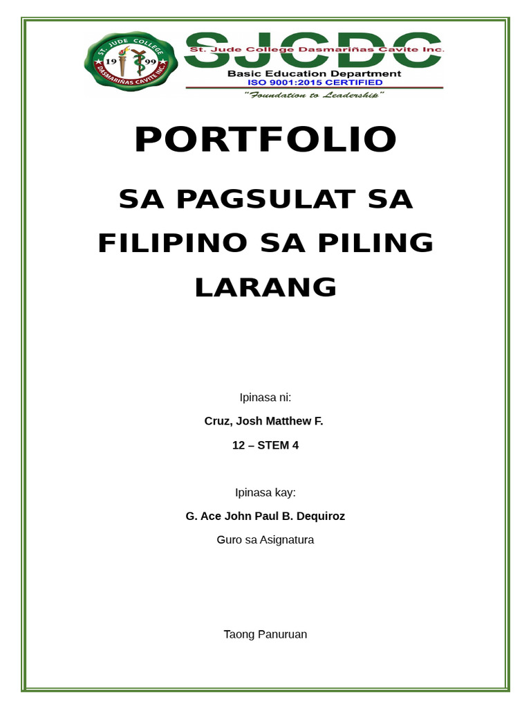 Portfolio Template Filipino Sa Piling Larang | PDF