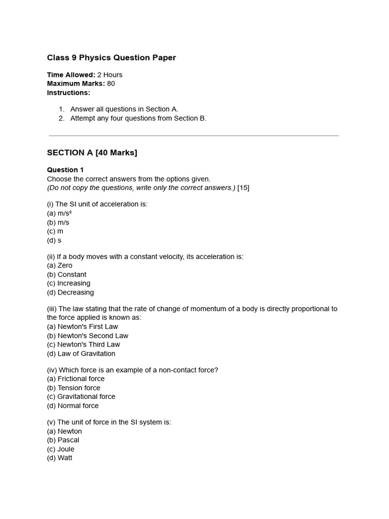 Class 9 ICSE Physics Question Paper 2 | PDF | Force | Buoyancy