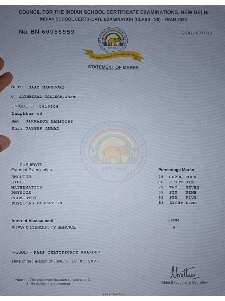 12th Marksheet | PDF