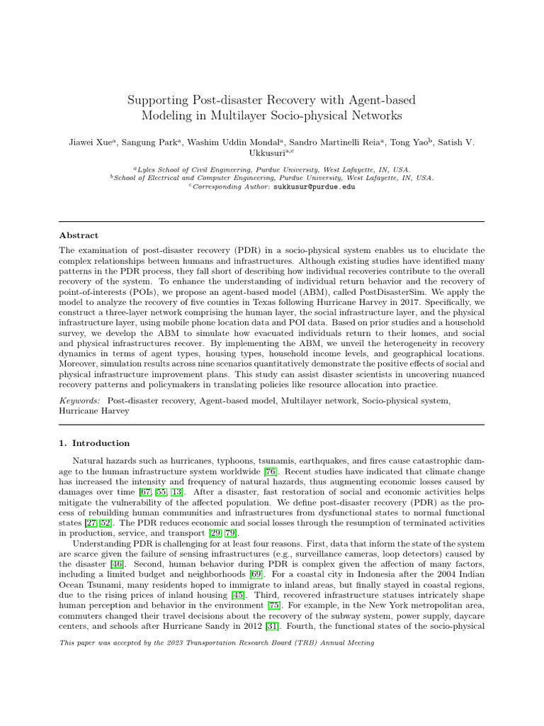 Agent-Based Modeling for Post-Disaster Recovery | PDF | Agent Based ...