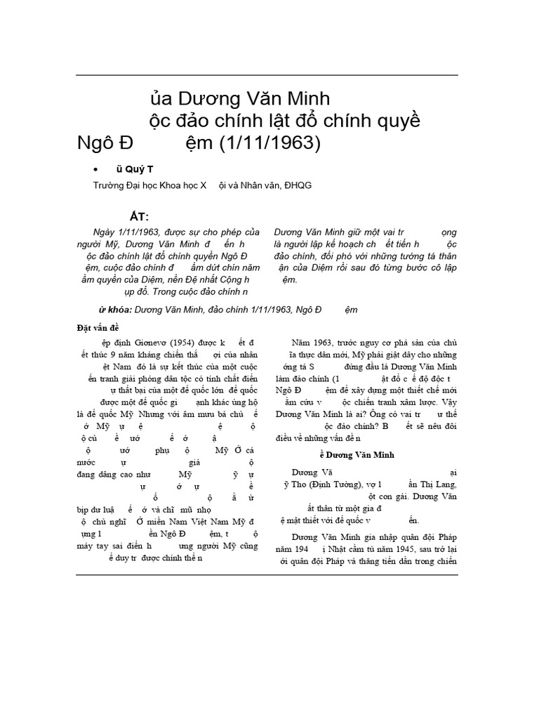 The Role of Duong Van Minh in The Coup Detat To Overthrow Ngo Dinh Diems Government November 1st ...