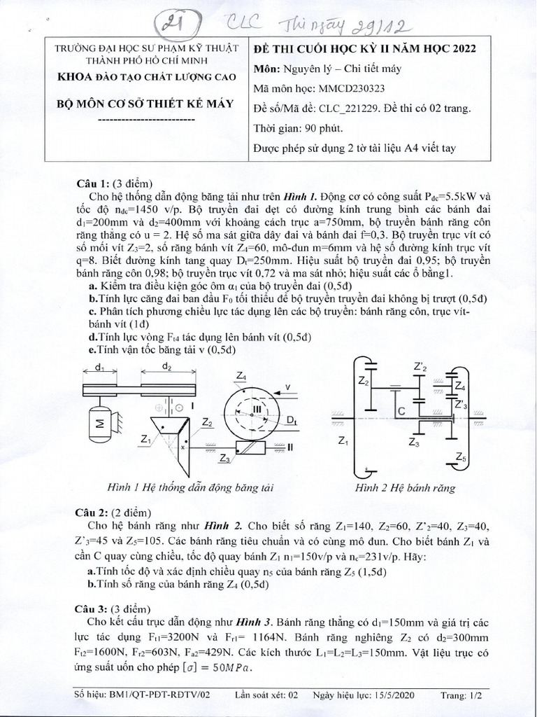 Dap An Mon Nguyen Ly Chi Tiet May Mmcd230323 CLC Thi Ngay 29-12-2022 | PDF