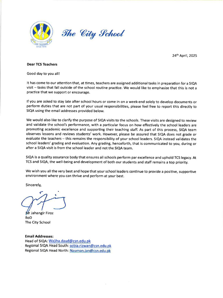 Letter For TCS Teachers | PDF