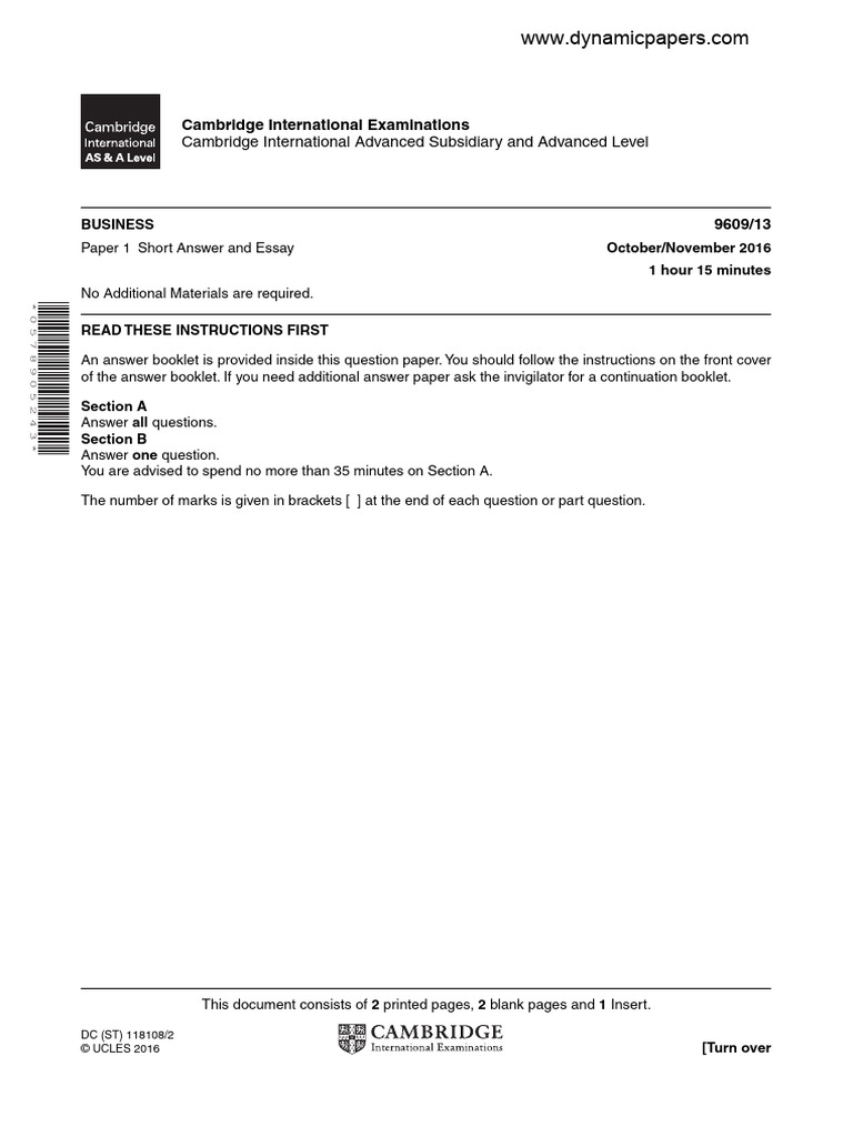 Cambridge A Level Business Exam Paper | PDF | Corporate Social ...