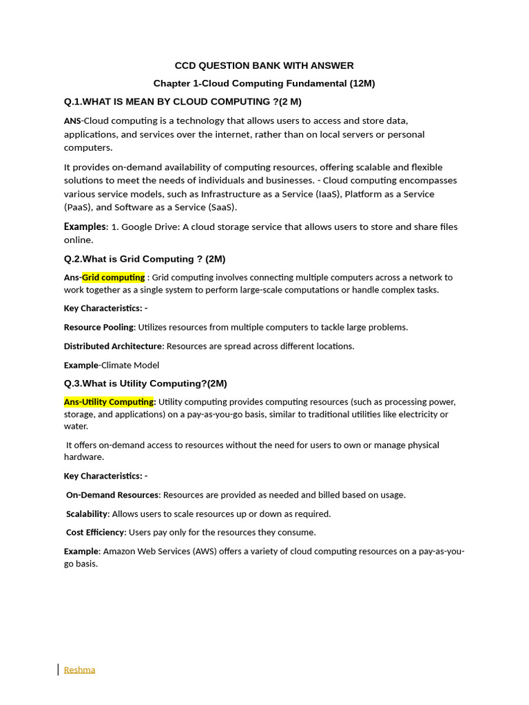 Ccd Question Bank With Answer Ptt1 (1) | PDF | Cloud Computing | Software As A Service