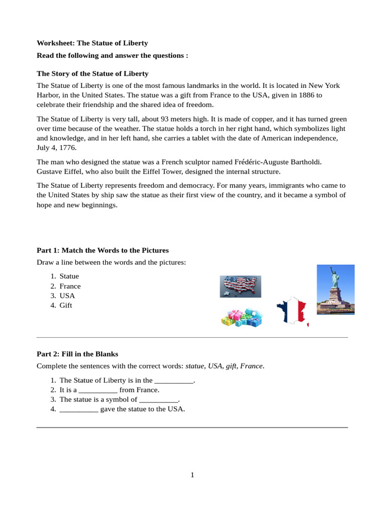 Statue of Liberty - Worksheet | PDF