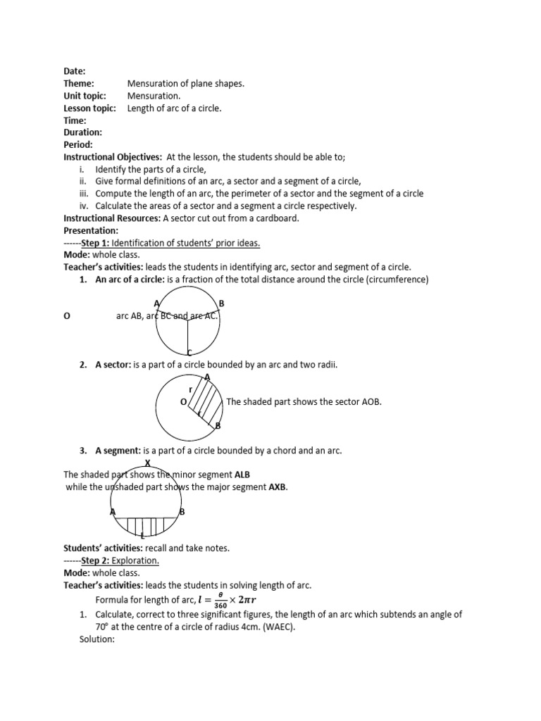 Length of Arc | PDF | Circle | Area