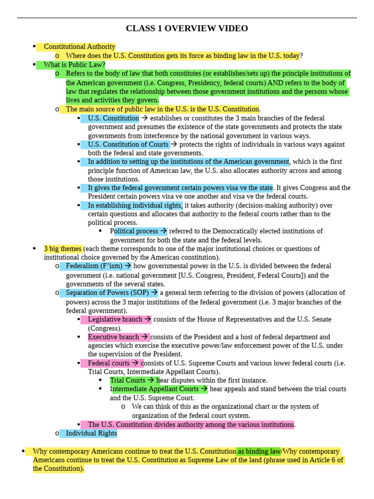 Class 1 Overview Primary Lecture and Takeaway Video Notes | PDF ...