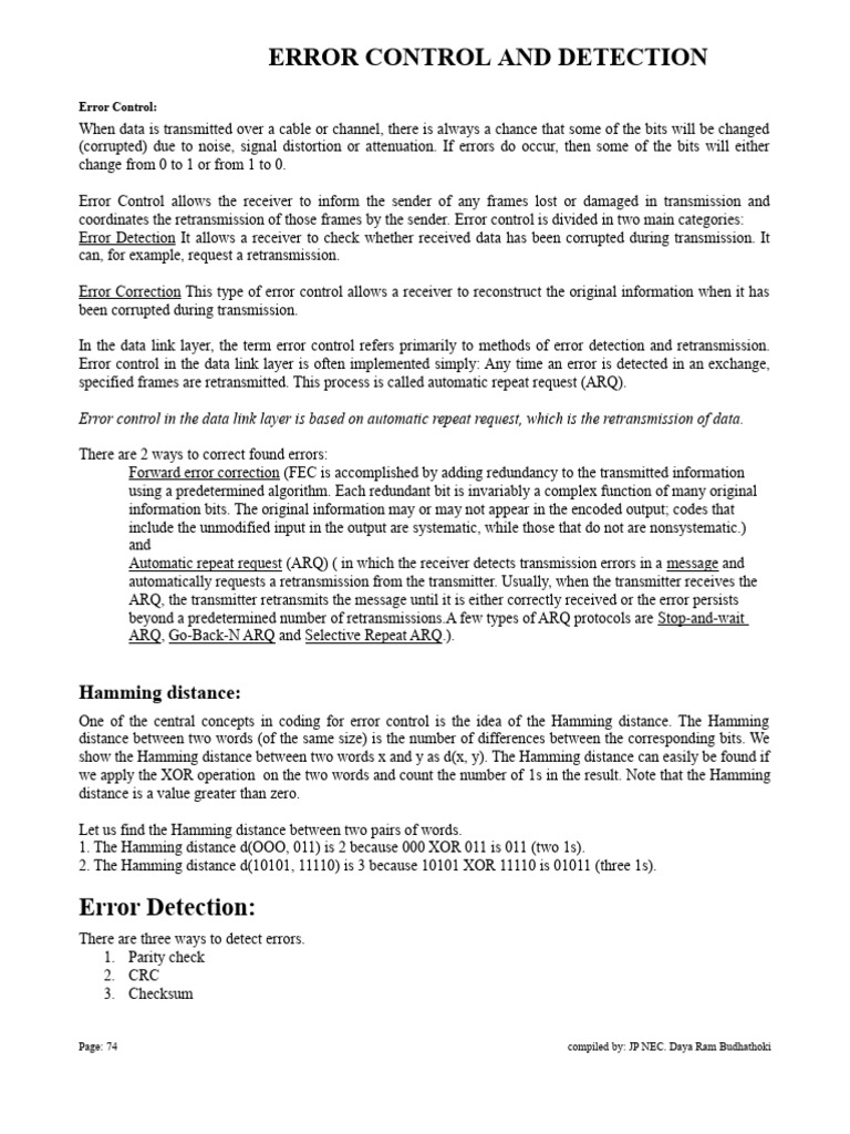 Error_Control_and_Detection | PDF | Error Detection And Correction | Computer Data