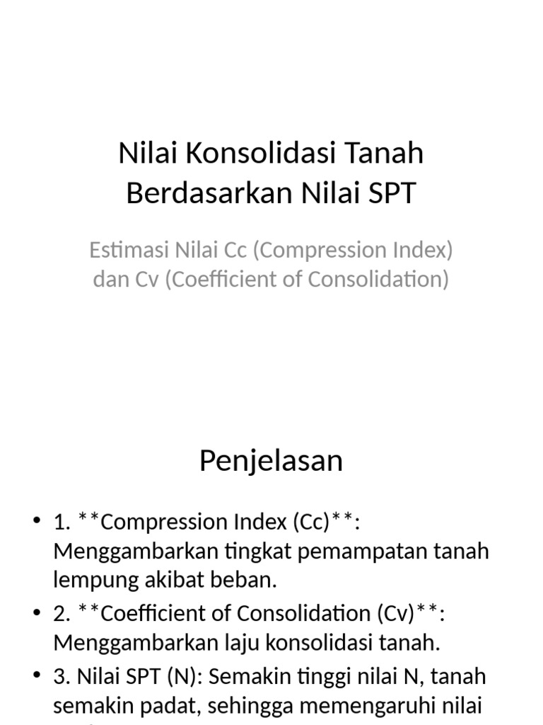 Nilai Konsolidasi Tanah Berdasarkan SPT | PDF