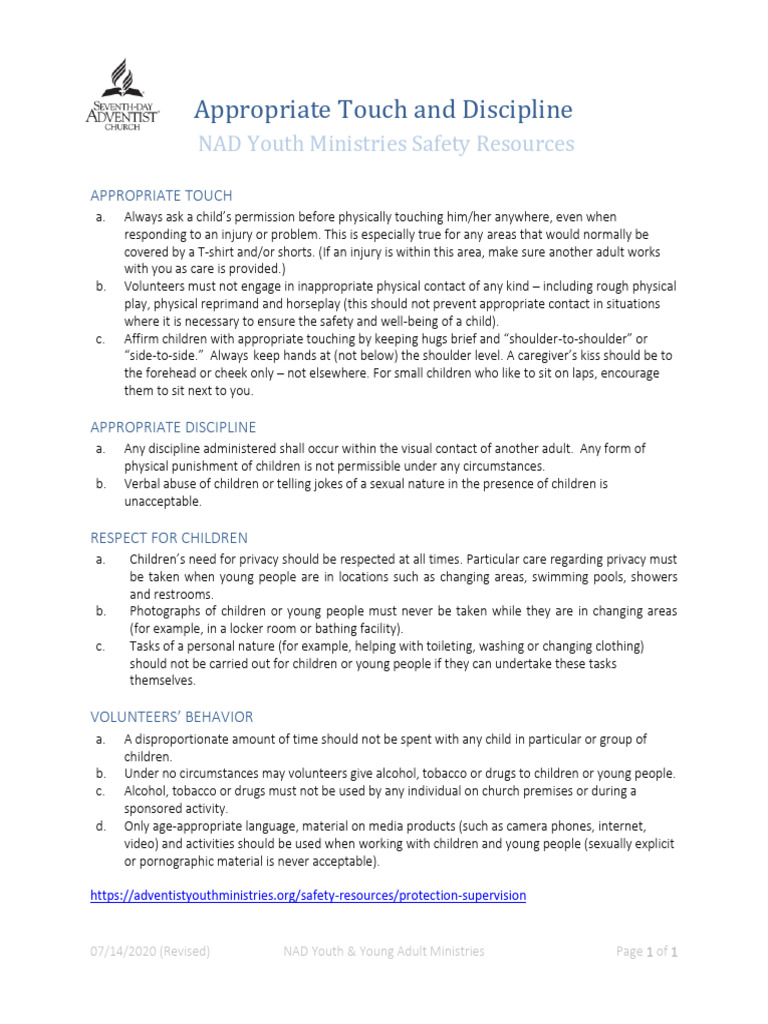 Guidelines for Youth Touch & Discipline | PDF | Disciplines | Child Abuse