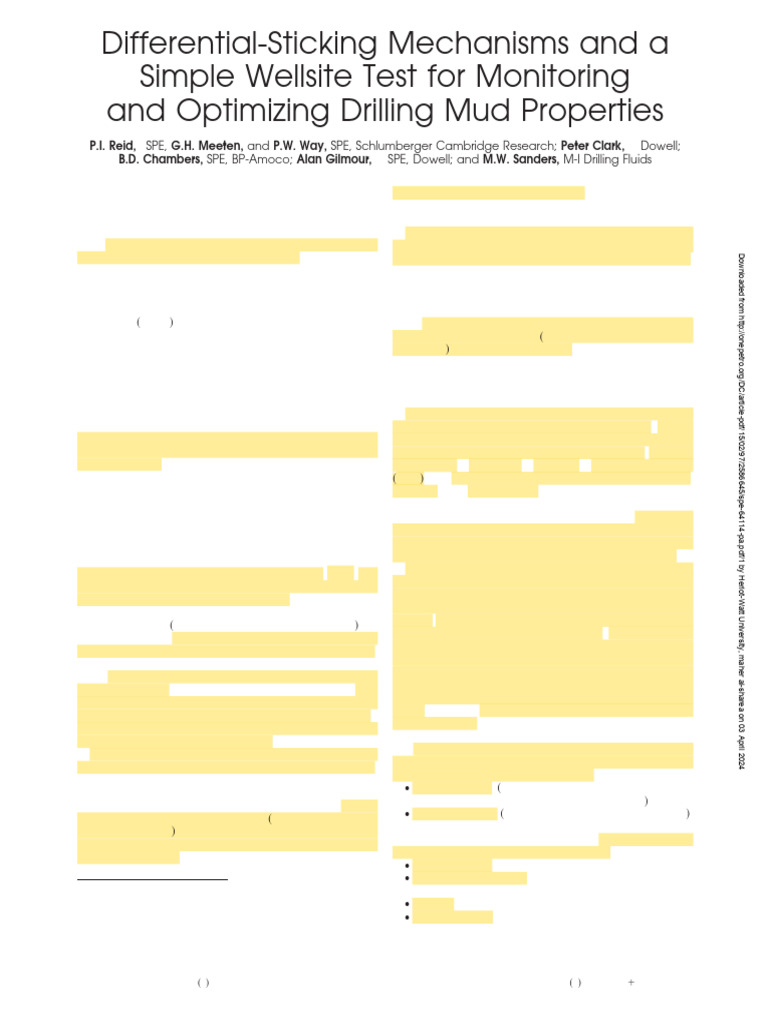 Differential-Sticking Mechanisms and a | PDF | Filtration | Lubricant