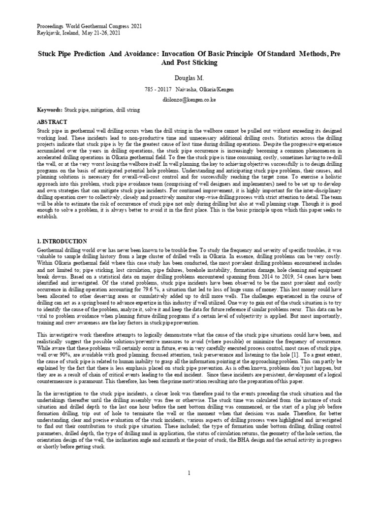 Stuck Pipe Prediction and Avoidance Invocation of Basic Principle of Standard Methods, Pre | PDF ...