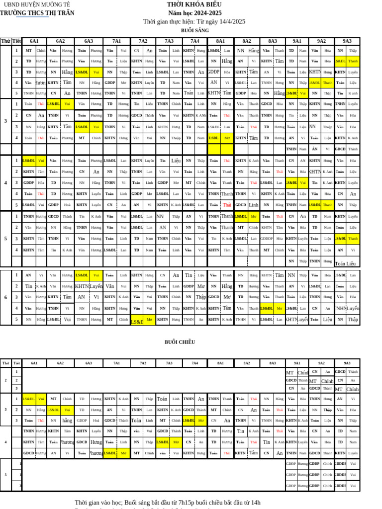 TKB T Ngày 14-4 | PDF