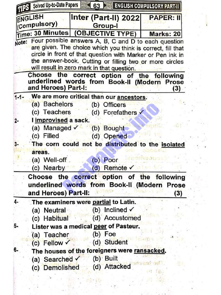 2nd Year English Solved Past Papers 2022 First Group | PDF