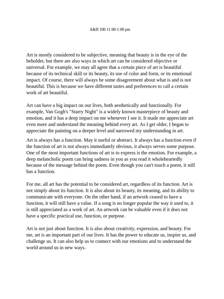 A&H 100 - Essay About Art Appreciation | PDF