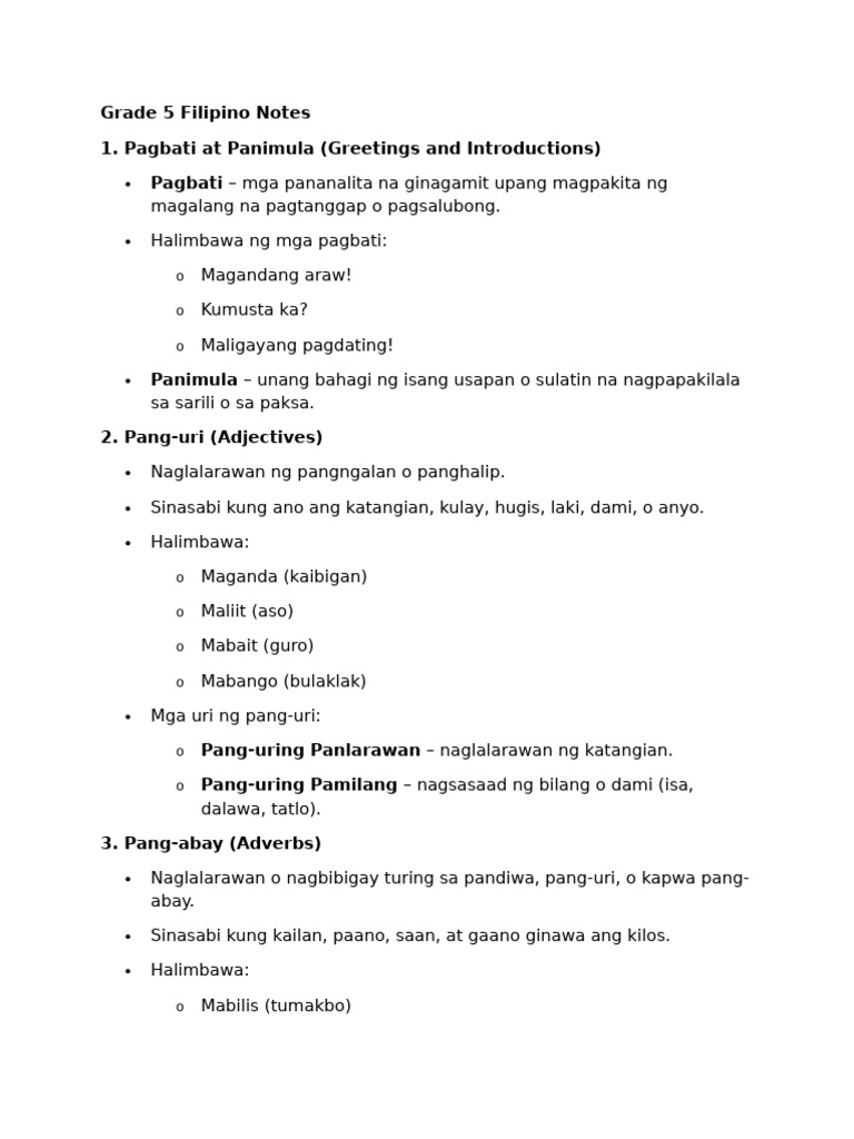Grade 5 Filipino Notes | PDF