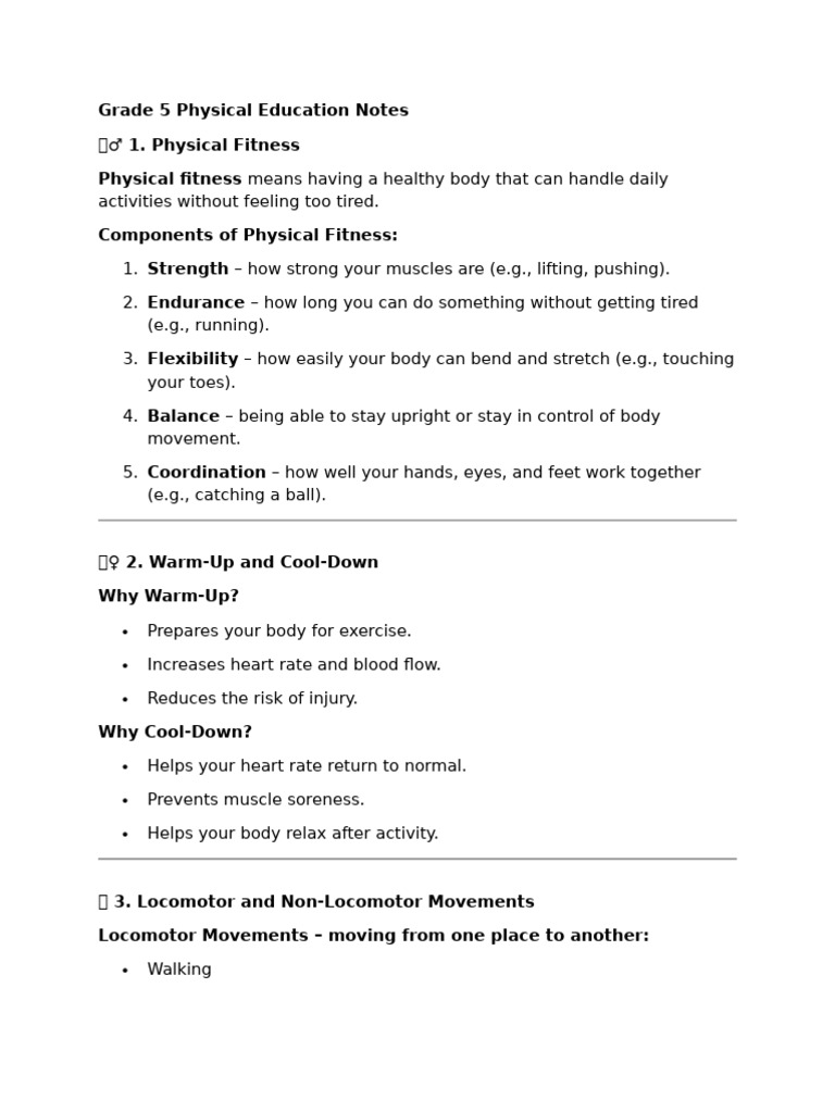Grade 5 Physical Education Notes | PDF