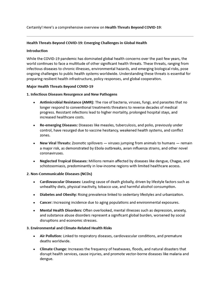 Global Health Threats Post-COVID-19 | PDF | Global Health | Pandemic