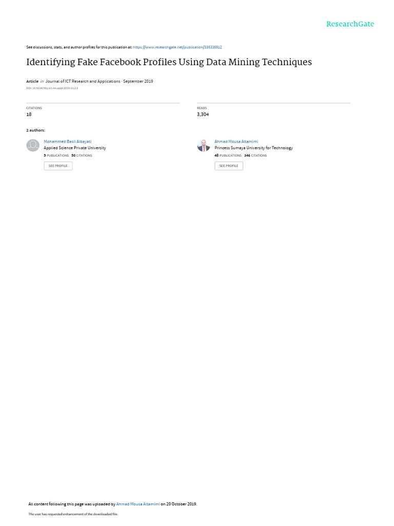Detecting Fake Facebook Profiles | PDF | Cluster Analysis | Facebook