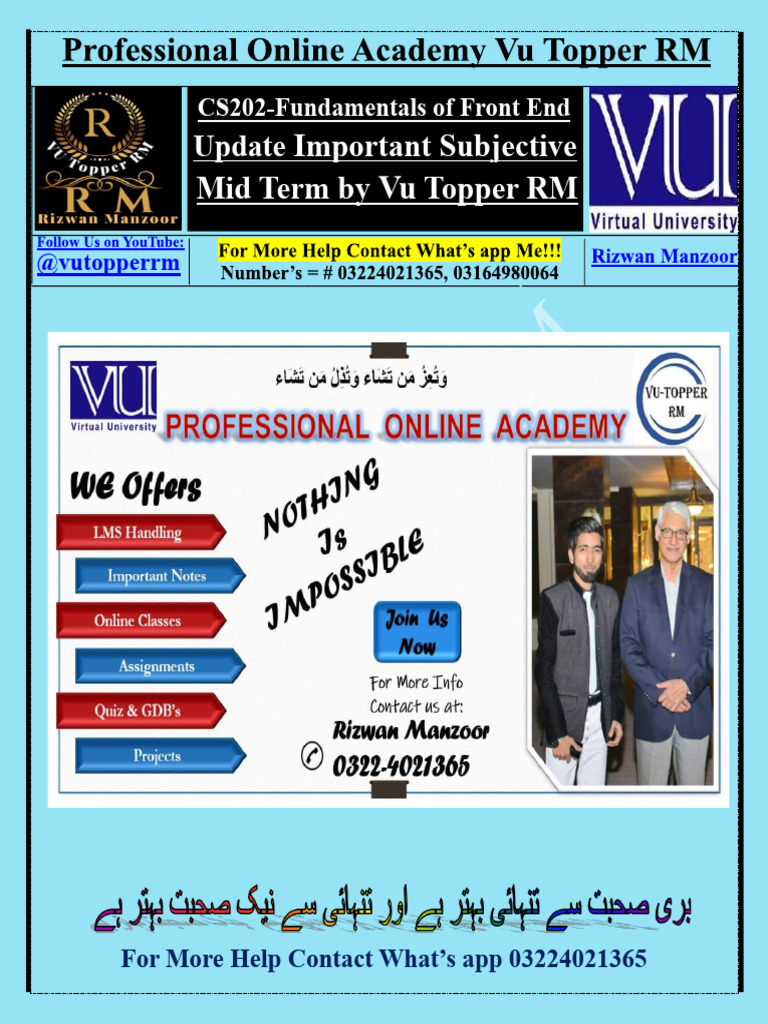 CS202 Mid Term Guide by Vu Topper | PDF | Html | Web Development