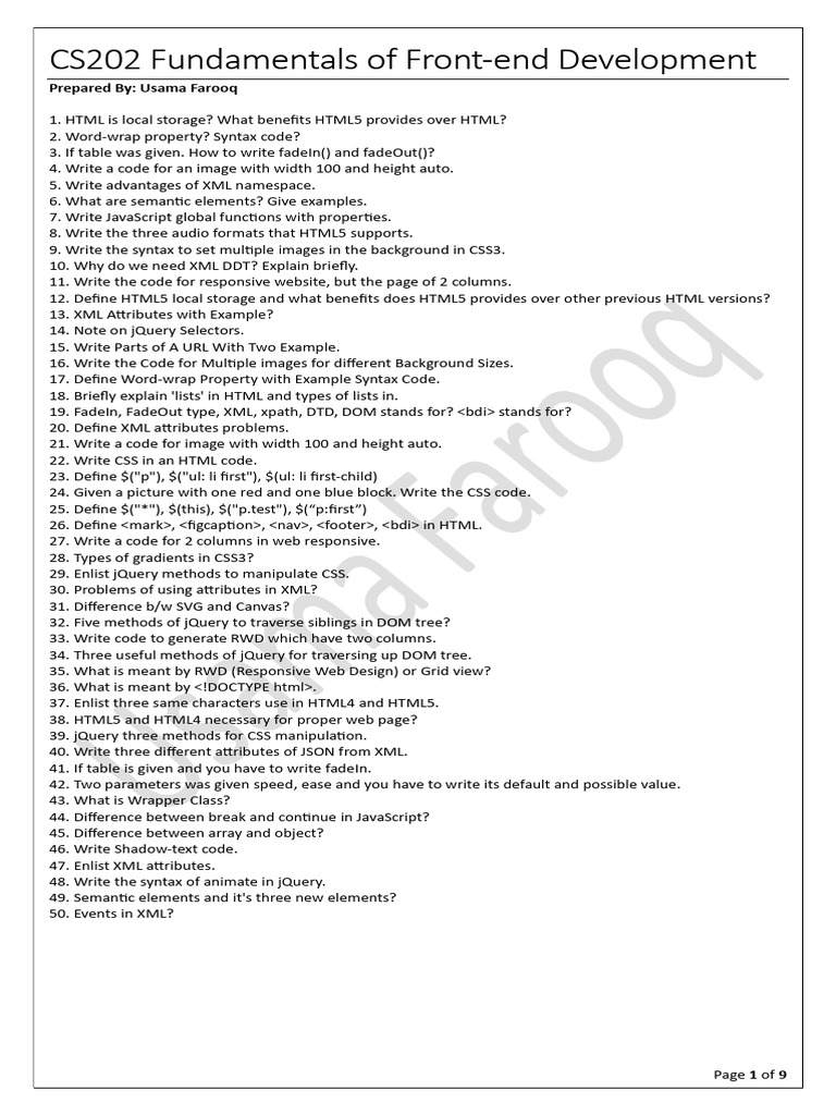 CS202 Most Repeated Subjective Questions With Answers by Usama Farooq ...