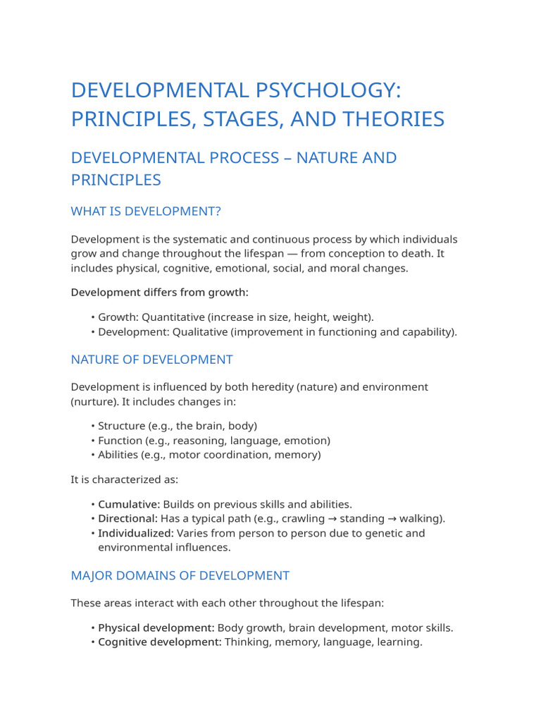 Developmental Psychology Notes | PDF | Embryo | Cognitive Development