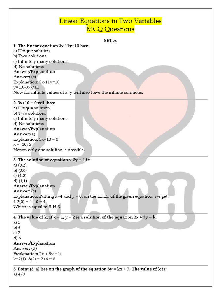 EXTRA QUESTIONS Linear Equations in Two Variables | PDF | Cartesian ...