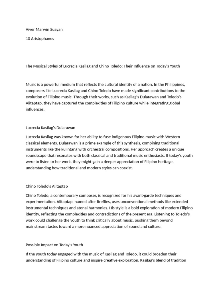 Influence of Kasilag & Toledo on Youth | PDF