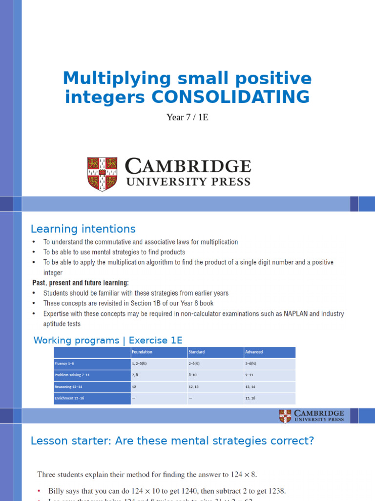 Lesson Summary - Year 07 - 1E | PDF | Multiplication | Arithmetic