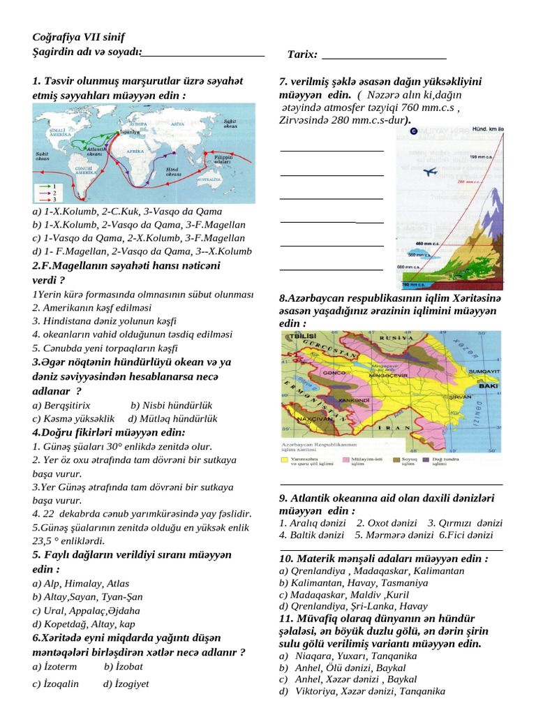 Coğrafiya - VII Sinif. BSQ-2 | PDF