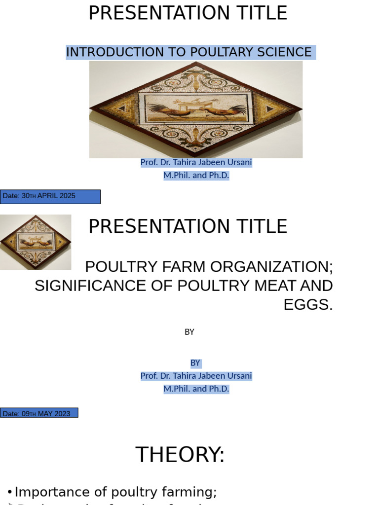 LEC # 6 Poultry Farm Organization Significance of Poultry Meat and Eggs ...