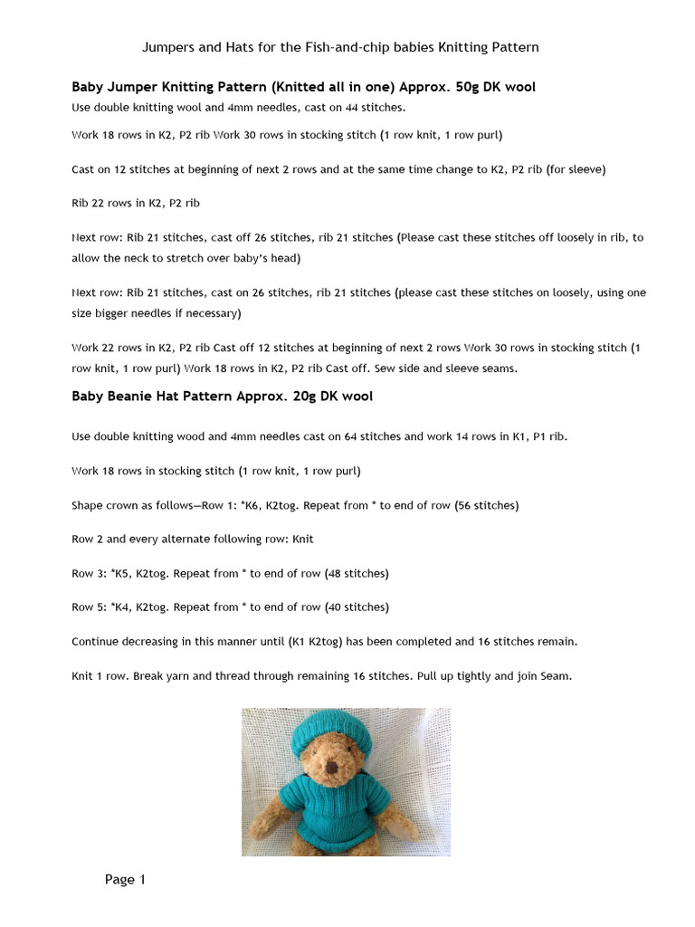 Fish and Chip Babies Knitting Pattern | PDF | Knitting | Sweater