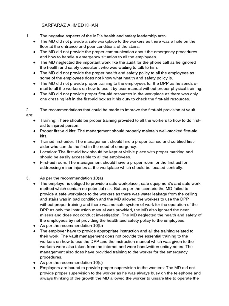 Management of Health & Safety Unit IG 1 | PDF | First Aid ...