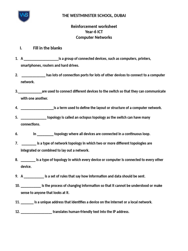 Year 6 Revision Worksheet With Answer Key - Network | PDF | Network ...