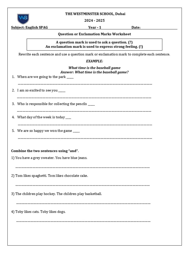 SPAG worksheet 7 - Question marks and Connectives | PDF