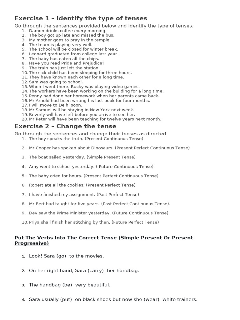 Tense Identification and Exercises | PDF | Linguistics | Grammar