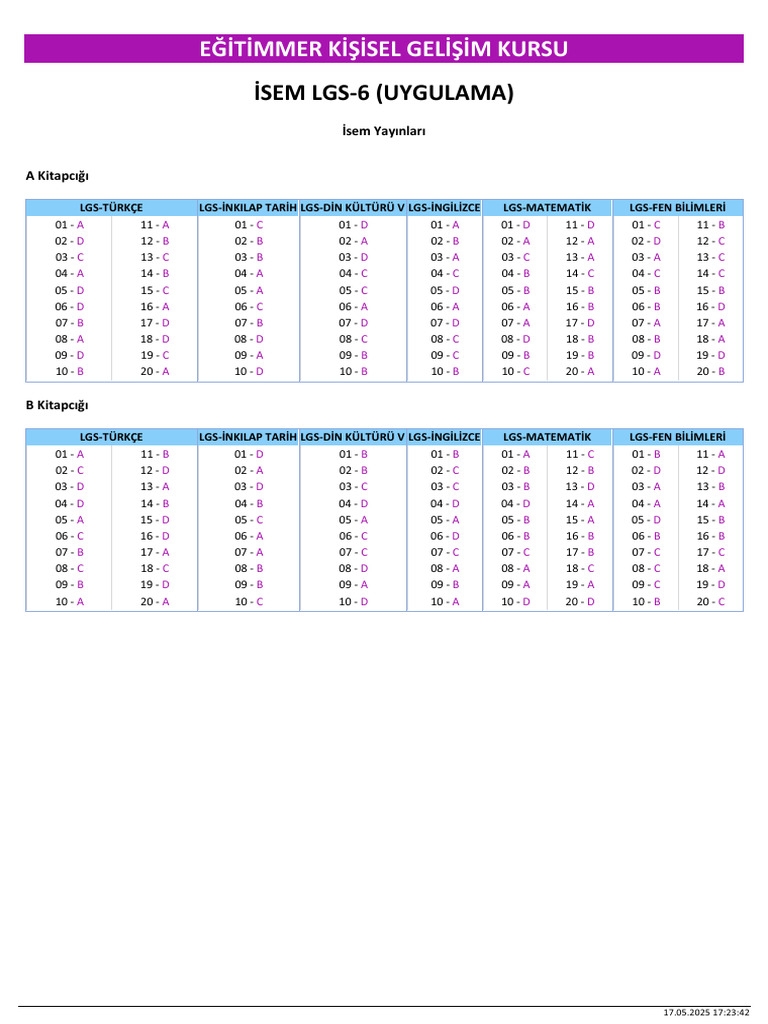 Réponses aux tests ISem LGS 6ème | PDF