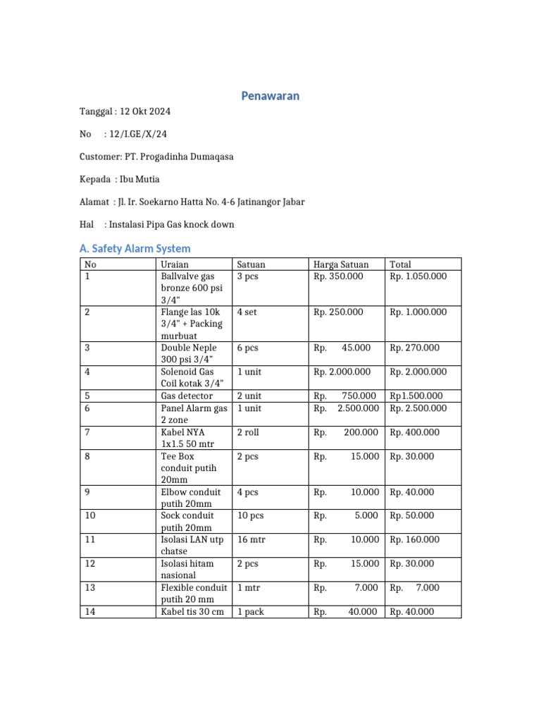rincian instalasi knockdown 14-10 | PDF