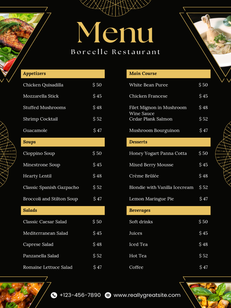 Yellow and Black Lines Restaurant Menu PDF | PDF