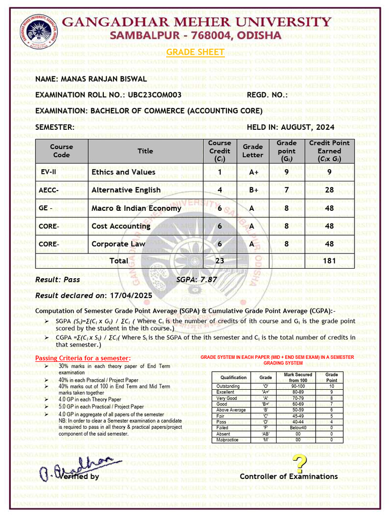 Marksheet Ug II-IV PG II Exam Aug 2024 Ug Sem II Aug 2024-575 Signed | PDF | Higher Education ...